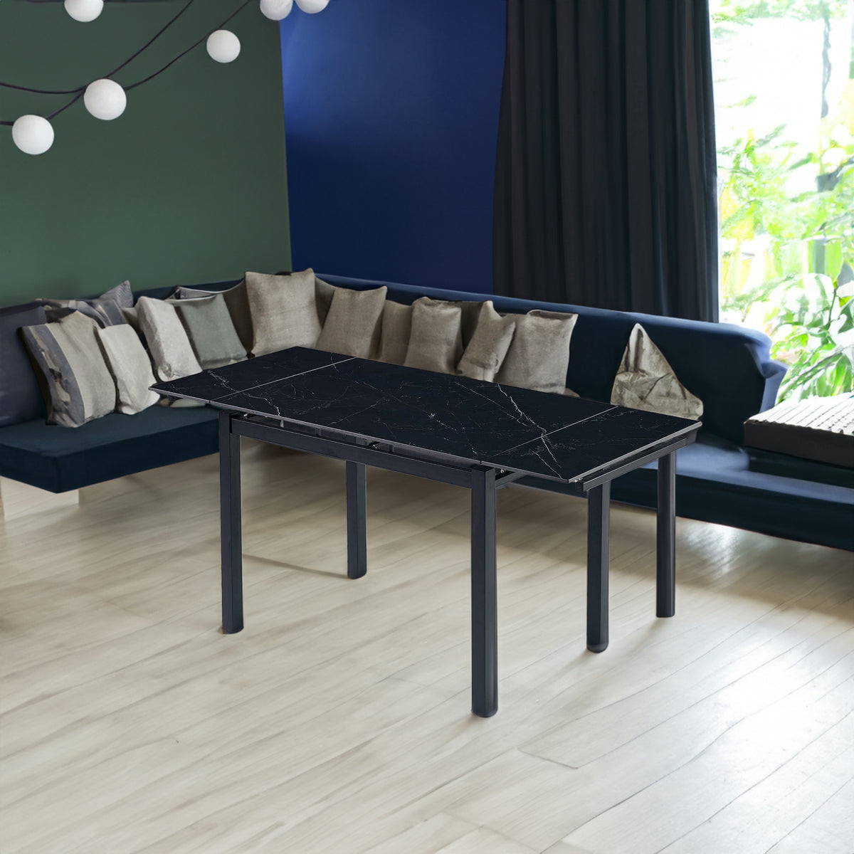 Black Ceramic Modern Rectangular Expandable Dining Room Table For Spac ...